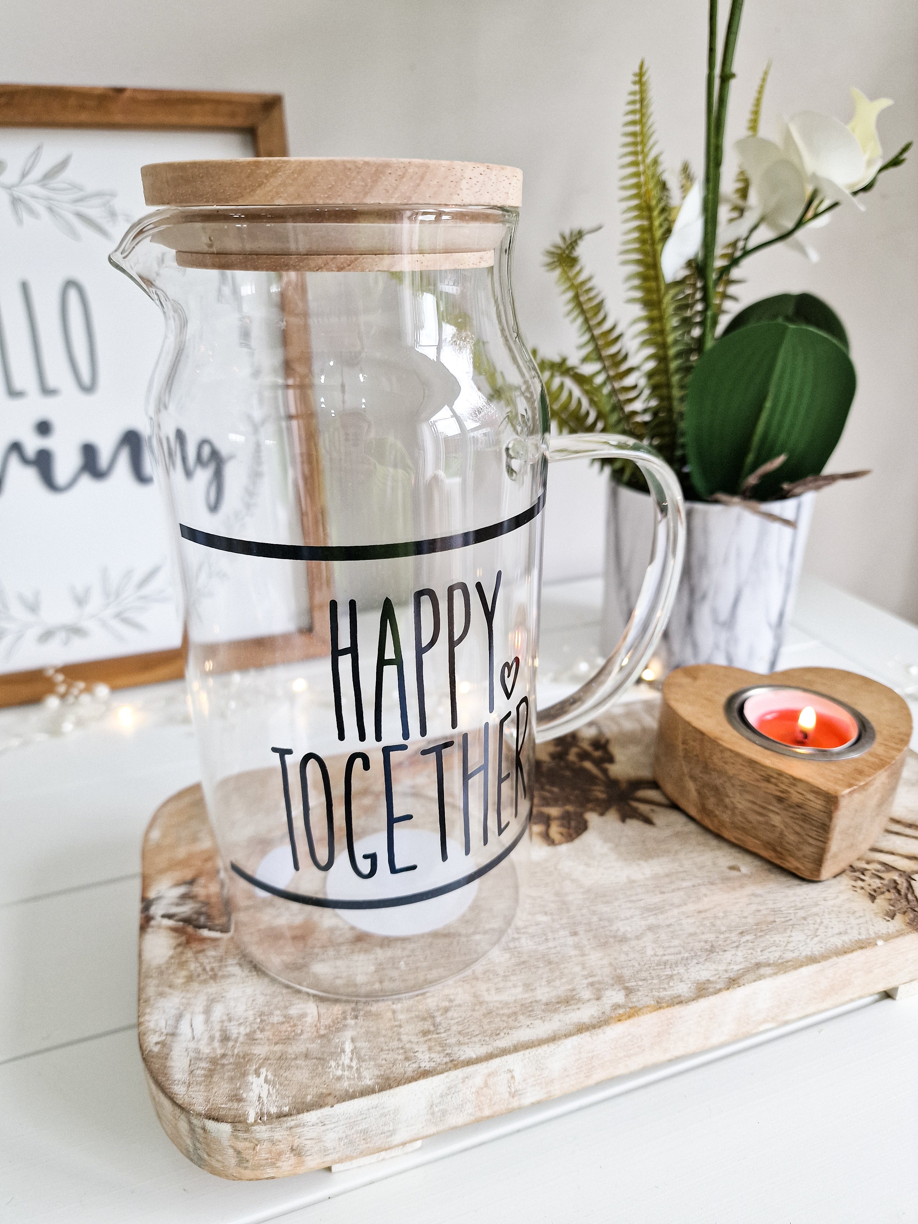 Happy Together Glass Pitcher Drinks Jug – Peony Blossom Interiors