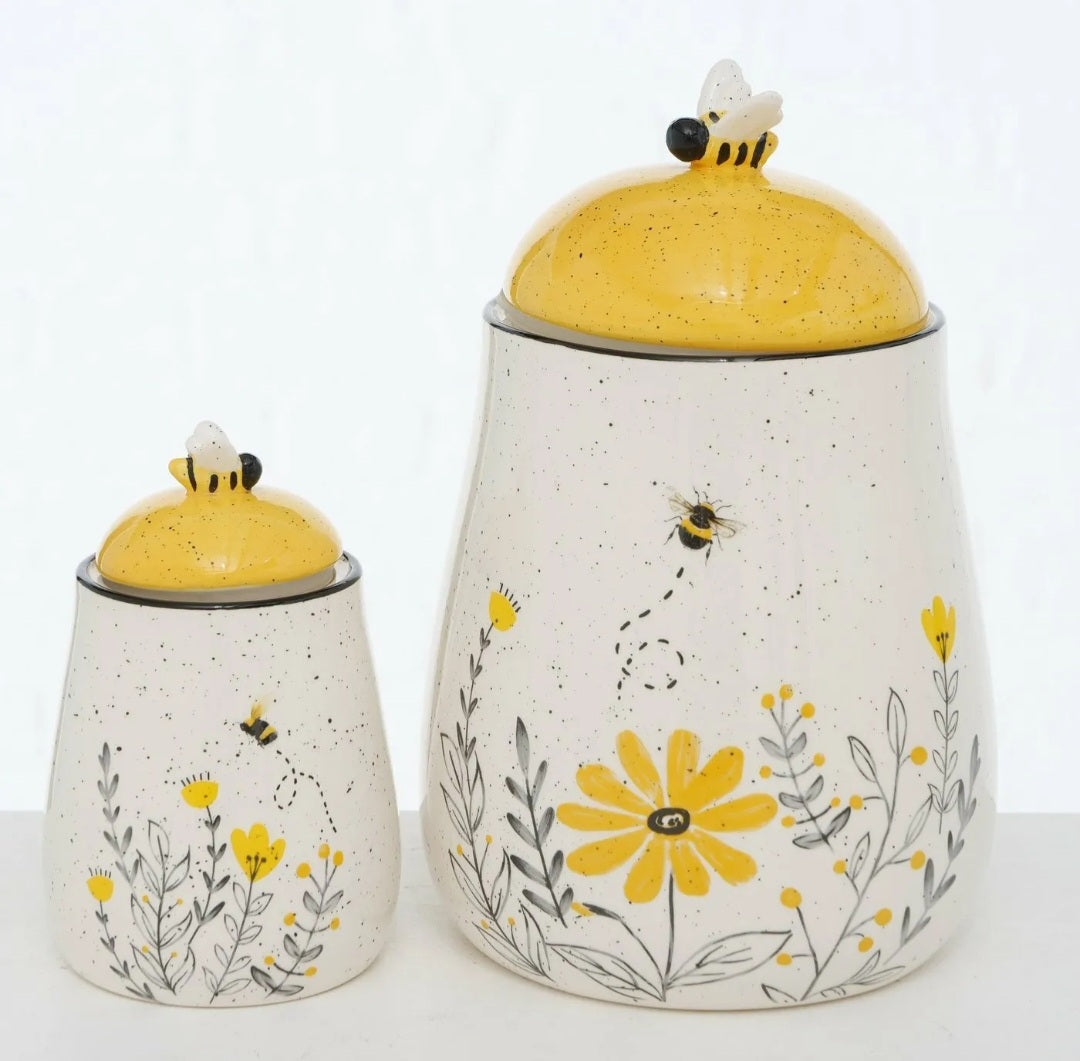 Yellow Floral Bee Storage Canister Set – Peony Blossom Interiors