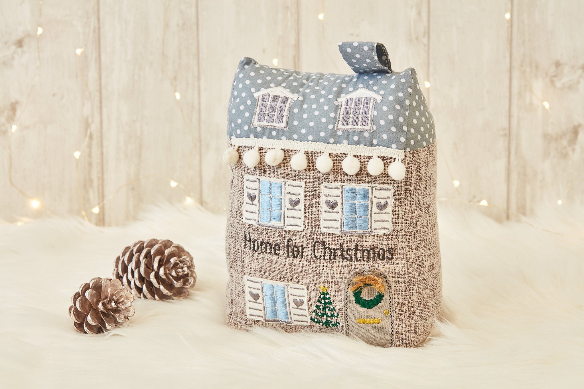 Grey Home For Christmas Festive Doorstop – Peony Blossom Interiors