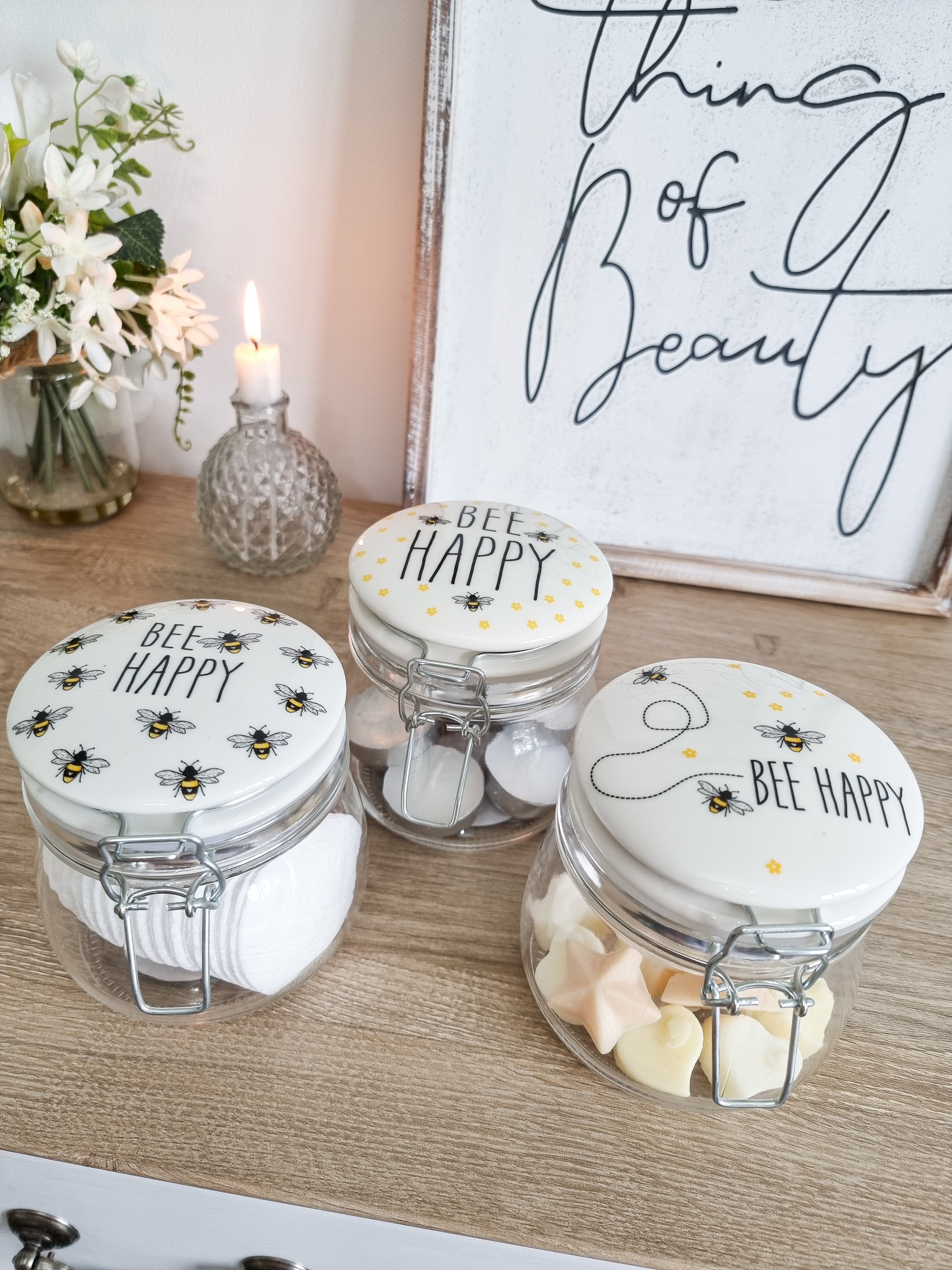 Bee Happy Clip Lock Storage Jar - Peony Blossom Interiors