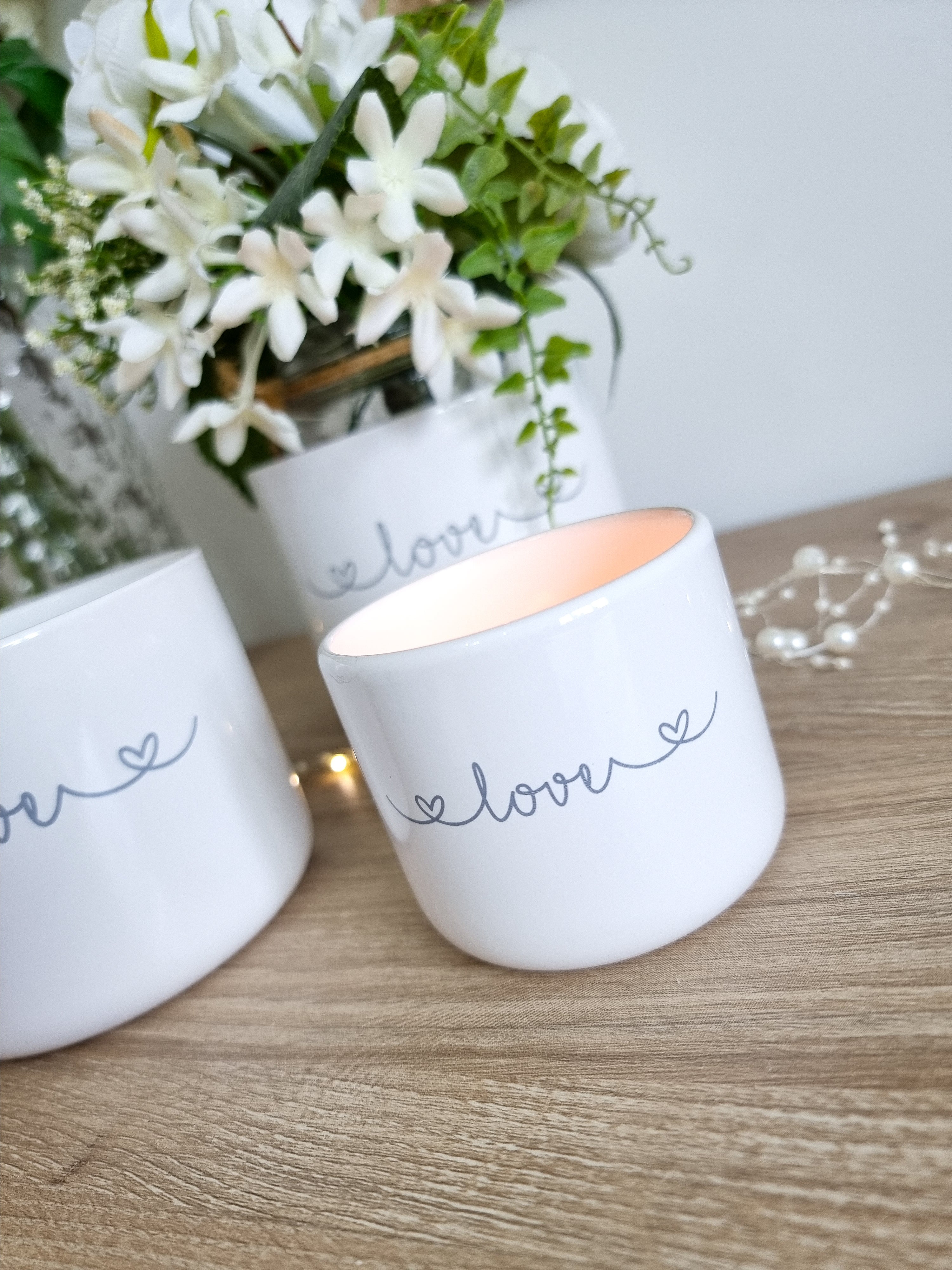 White Scribble Love Heart Ceramic Pots - Peony Blossom Interiors